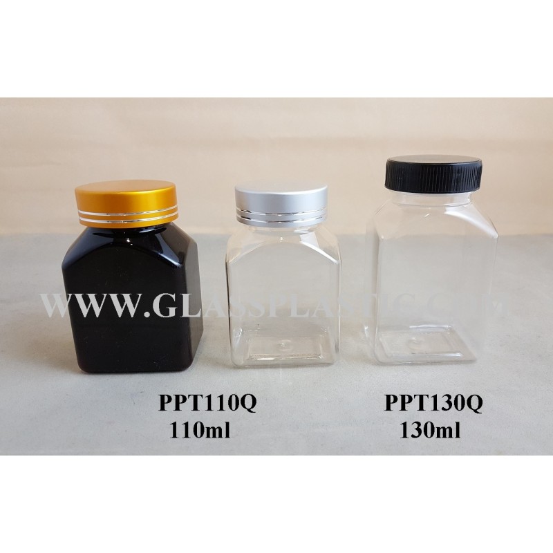 Square Tablet PET Bottle: 110ml, 130ml – Glass & Plastic Sdn. Bhd.
